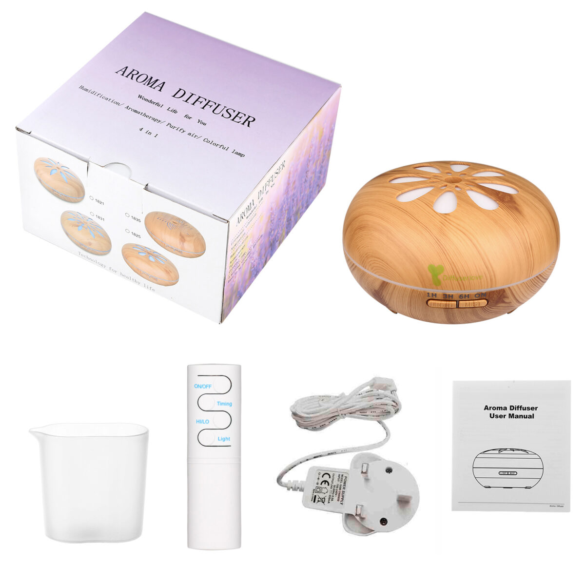 Diffuserlove 550ML Essential Oil Diffuser Humidifiers Wood Grain ...