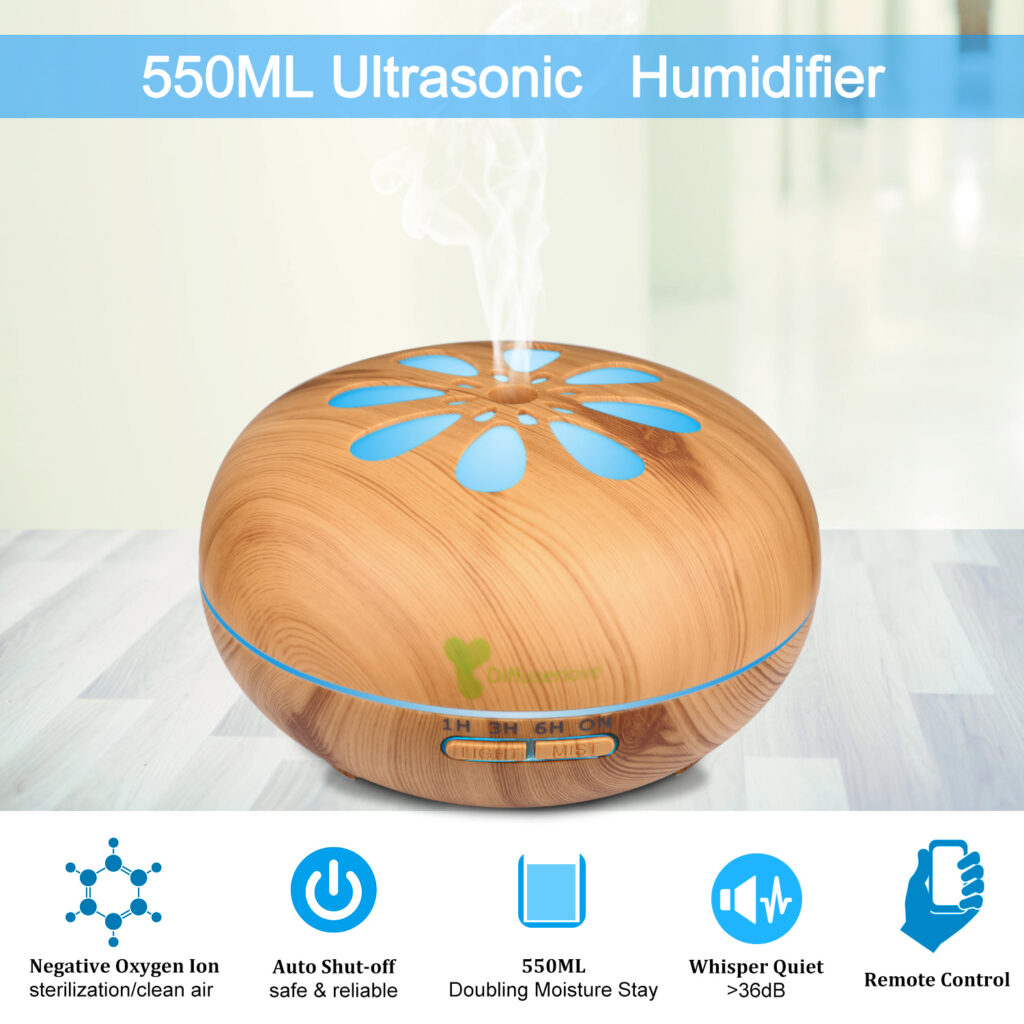 Diffuserlove 550ML Essential Oil Diffuser Humidifiers Wood Grain ...